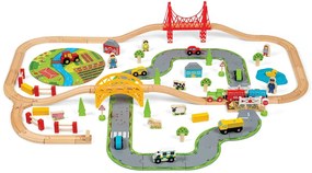 Bigjigs Rail Dřevěná vláčkodráha s venkovskou cestou 80 dílů