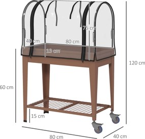 Zvýšený zahradní záhon Outsunny s koly 80x40x120 cm s krytem skleníku a dolní policí pro pěstování rostlin, květin a zeleniny Hnědá