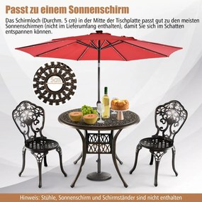 Costway Kulatý terasový jídelní stůl bistro vyrobený z litého hliníku s otvorem