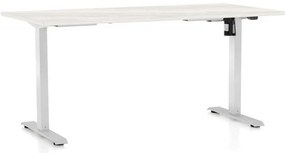Výškově nastavitelný stůl OfficeTech A, 160 x 80 cm, bílá podnož, bílý jasan