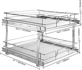 2-vrstvý 40,6 cm š × 53,3 cm D výsuvný organizér do skříňky
