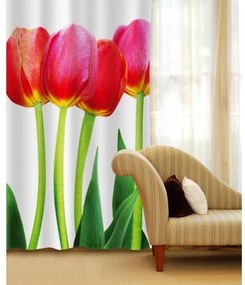 DIMEX | Hotové závěsy - kusový fotozávěs Tulipány CU-140-015 | zelená, červená, bílá | 140 x 245 cm