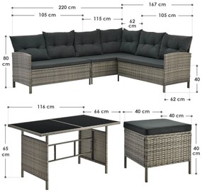 Juskys Zahradní ratanový set Manacor - šedá