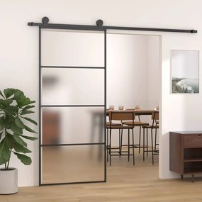 Posuvné dveře mléčné ESG sklo a hliník 90 x 205 cm černé 151659