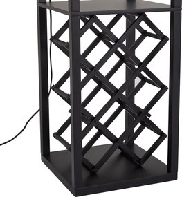 Moderní stojací lampa černá s látkovým stínidlem a stojanem na víno - Stojan Wine