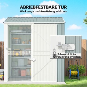 Outsunny kovový zahradní domek na nářadí 3,5 m² – vysoký uzamykatelný zahradní domek se štítnou střechou, větráním a rukavicemi v balení, 209 x 177 x…