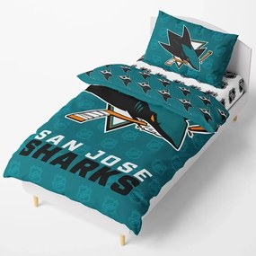 Hokejové ložní povlečení NHL San Jose Sharks - motiv Shield - 100% bavlna renforcé - 70 x 90 cm + 140 x 200 cm