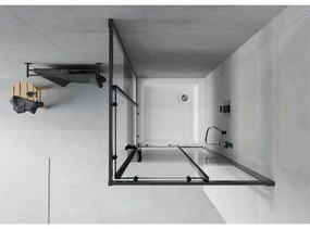 Mexen Rio, čtvercový sprchový kout 80(dveře)x80(dveře)x190 cm, 5mm čiré sklo-vzor pásky, černý profil + bílá sprchová vanička RIO, 860-080-080-70-20-4510