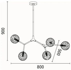 Lustr na tyči GALILEA 5xG9/15W/230V šedá
