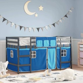 vidaXL Dětská patrová postel se závěsy 90x190 cm borovice [3206979] Barva: Černo-modrá
