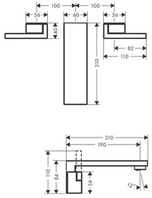 Axor Edge - Tříotvorová umyvadlová baterie pod omítku, pro nástěnnou montáž, s výtokem 190 mm - diamantový brus, chrom 46061000