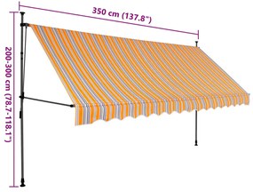 vidaXL Marketos Ručně zatahovací markýza s LED světlem 350 cm žlutomodrá