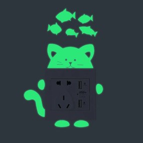 Fosforová samolepka na vypínač "Kočička s rybičkami" 9x10 cm