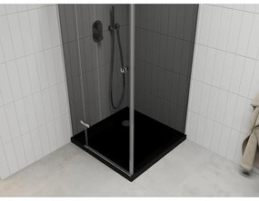 Mexen Roma sprchový kout s otočnými dveřmi 90 x 90 cm, Grafitově černá, Chromovaná + sprchová vanička Flat, Černá - 854-090-090-