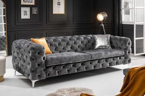 Designová 3-místná pohovka Barock Style šedá samet 235cm