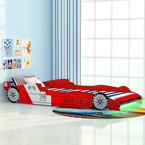 Dětská LED postel závodní auto, 90x200 cm, červená 243936