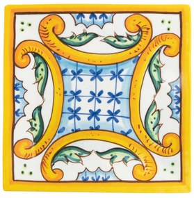 VILLA D’ESTE HOME TIVOLI Čtvercový jídelní talíř Le Riggiole barevný dekor, porcelán, 30 cm