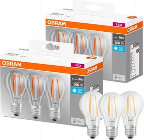 Osram žárovky Filament Led E27 6,5W 60W 4000K X6