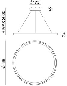 Stilnovo 8619 Hinomaru, červenozlaté závěsné kruhové LED svítidlo, 42W LED 3000K stmívatelné, prům. 67cm