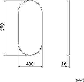 Erga Oval, oválné zrcadlo 40x90cm, černý rám, ERG-V01-OVAL-4090-BK