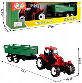 TRAKTOR FARMÁŘSKÝ 47cm S ODNÍMATELNÝM PŘÍVĚSEM + FIGURKA FARMÁŘE