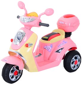HOMCOM dětská elektrická motorka dětská elektrická motorka dětské elektrické auto dětské vozidlo tříkolka, 6V, kov+PP, 108x51x75cm (růžová+žlutá) | A…