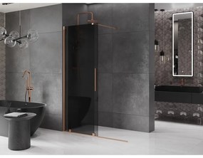 Mexen Velar, sprchová zástěna s posuvnými dveřmi Walk-in 160 x 200 cm, 8mm šedé sklo, měděná matná, 871-160-000-43-65