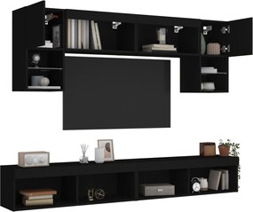 vidaXL 6dílná obývací stěna s LED kompozitní dřevo [3216707] Barva: Černá