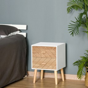 HOMCOM Noční stolek s 2 zásuvkami a zvýšenými nohami do ložnice 40x30x55,5 cm Bílý a přírodní