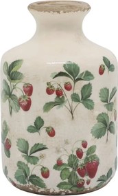 Krémová antik keramická váza s jahůdkami Fraises - Ø 11*17 cm