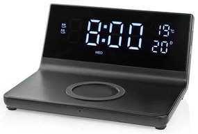 Nedis WCACQ20BK - Budík s LCD displejem a bezdrátovou nabíječkou 15W/5V černá