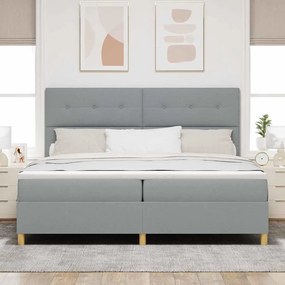 Postel s boxspringem s čelo Světle šedá 200 x 200 cm textil 3339644