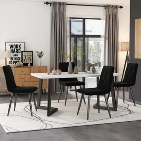 Aosom Jídelní židle 4 kusy, pohodlné moderní, kovové čalouněné se zádovou opěrkou, elegantní design, vzhled sametu, černá
