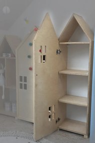Vingo Dětská policová skříň domeček, přírodní - 140 cm