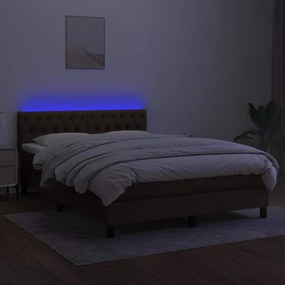 Box spring postel s matrací a LED tmavě hnědá 140x200 cm textil 3133400