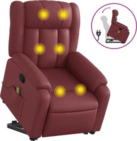 Zvedací masážní polohovací křeslo vínové umělá kůže 3205275