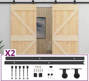vidaXL Posuvné dveře s kováním 100 x 210 cm masivní borovice [3057598] Barva: Hnědá