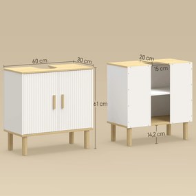 HOMCOM skříňka pod umyvadlo s nastavitelnou policí Skříňka pro závěsná umyvadla s rýhovanými dveřmi 60x30x61 cm Bílá