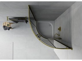 Mexen Rio, čtvrtkruhový sprchový kout 70(dveře)x70(dveře)x190 cm, 5mm šedé sklo, zlatý profil + bílá sprchová vanička RIO, 863-070-070-50-0-4710