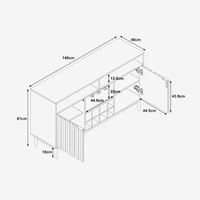 Komoda s regálem na víno a skleničky TURRO