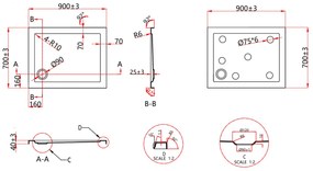 Erga Laos, obdélníková sprchová vanička 90x70x5cm, akrylát, bílá lesklá, ERG-V06-ACR-7090S-WH-CR