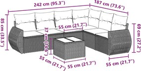 7dílná zahradní sedací souprava s poduškami černá polyratan 3253753