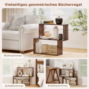 Costway 3 Tier Geometric Knihovna Volně stojící dřevěná police s 2 Přihrádky