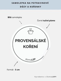 Samolepka na kořenky PROVENSÁLSKÉ KOŘENÍ bílá 5 cm tučné písmo