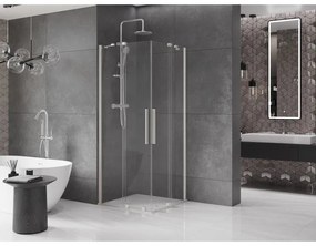 Mexen Velar Duo, sprchový kout s posuvnými dveřmi 100 x 100 cm, 8mm čiré sklo, broušená ocel, 871-100-100-02-97