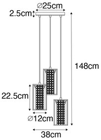 Orientální závěsné svítidlo bílé s ratanem 3-světlo kulaté - Akira