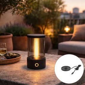 Venkovní stolní lampa černá dobíjecí vč. nabíjecí stanice IP65 - Grill