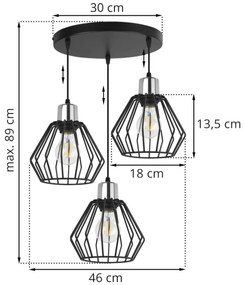 Závěsné svítidlo Nuvola 4, 3x černé drátěné stínítko, o, ch
