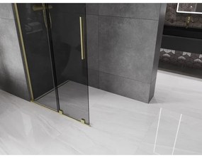 Mexen Velar L, posuvná sprchová zástěna Walk-in 110 x 200 cm, 8mm šedé sklo, zlatá matná, 871-110-003-43-55