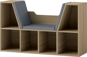 HOMCOM Moderní design 2-v-1 Knihovna s lavičkou s 6 přihrádkami a 3 polštáři Dub šedý 102D x 30Š x 61V cm